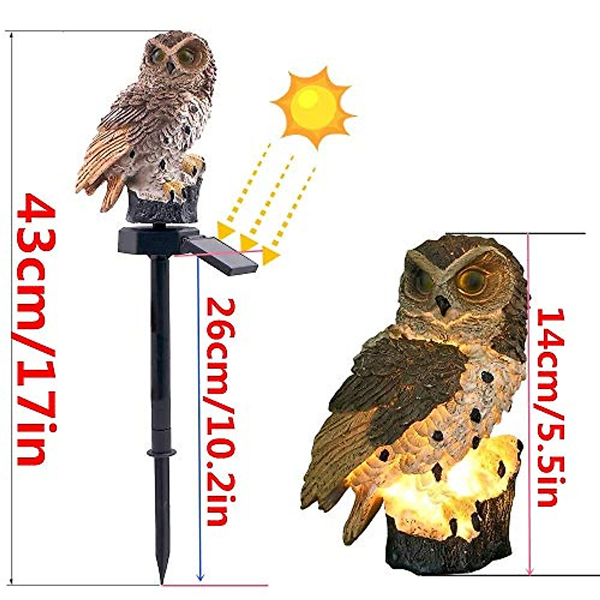 Uniprod LED Garden Lights - Solar Night Lights Owl Shape Solar-Powered Lawn Lamp - Waterproof, Energy Saving (Brown)