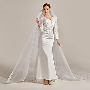 ruthyuexin Wedding Veil Applique Edge Cathedral Veil Flower One-Layer Bridal Veils Wedding Veils with Comb (ivory)