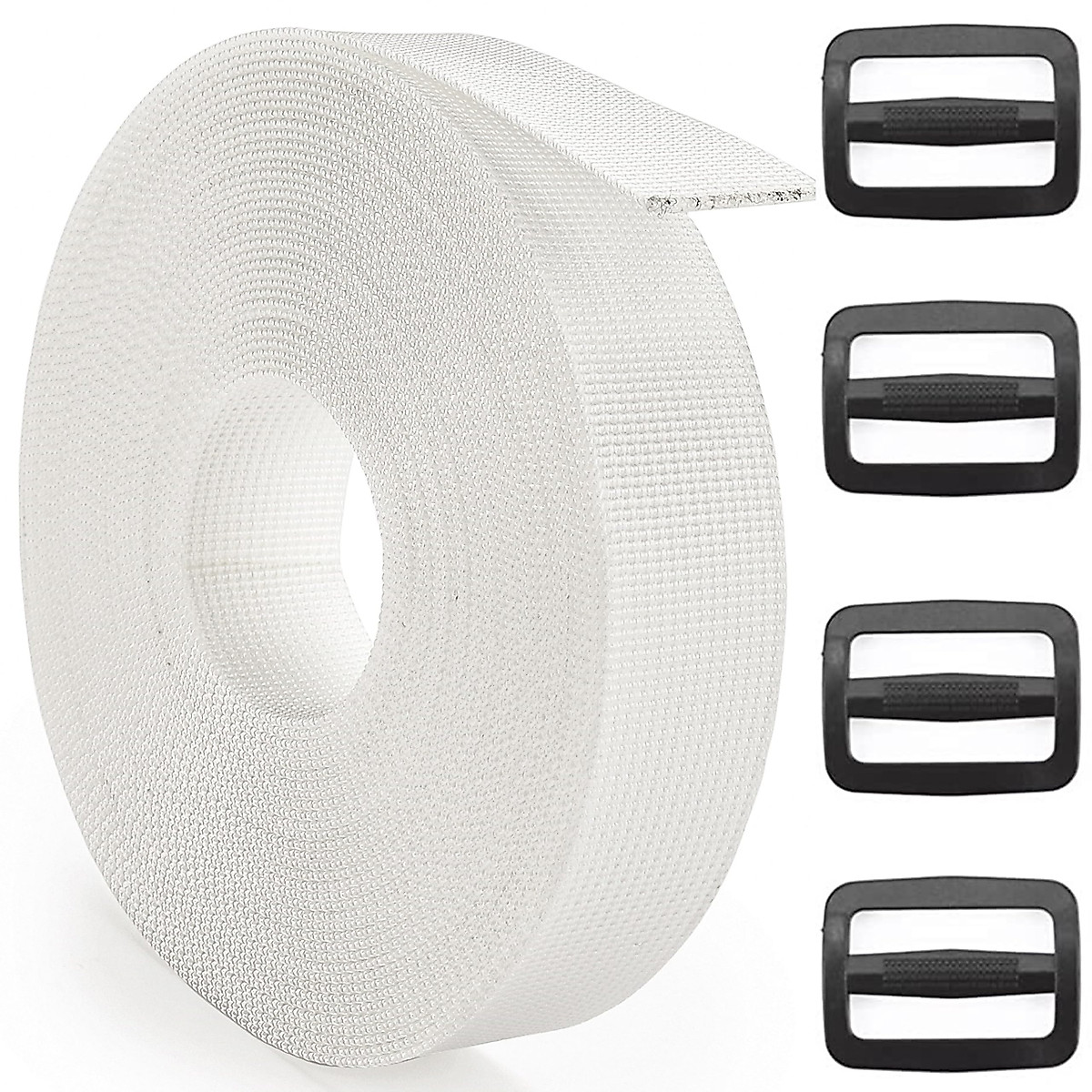 DEYACE 2 Inch Nylon Webbing Strap with Plastic Tri-Glide Slide Clips, 10 25 50 Yards Heavy Duty Nylon Strapping for Indoor or Outdoor Gear, DIY Crafting, Repairing (White, 2" x 10 Yards)