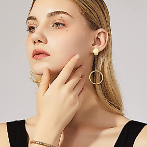 BIRSTONE Women 1 inch Hoop Dangle Style Clip On Earrings for No Pierced Ears