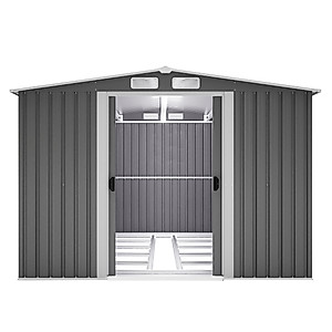 Evedy Outdoor Shed - 10 x 8 FT Storage Sheds Galvanized Metal Shed with Slide Door, Tool Storage Backyard Shed Bike Shed, Tiny House Garden Tool Storage Shed for Backyard Patio Lawn