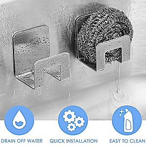 Linkidea 4 Pack Sponge Holder for Kitchen Sink, Stainless Steel Small Sponge Sink Caddy Holder, Adhesive Sponge Dispenser Quick Drying Organizer