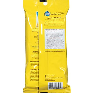 Pledge Expert Care Wood Wipes, Shines and Protects, Removes Fingerprints, Lemon Scent, 24 Count (Pack of 1)