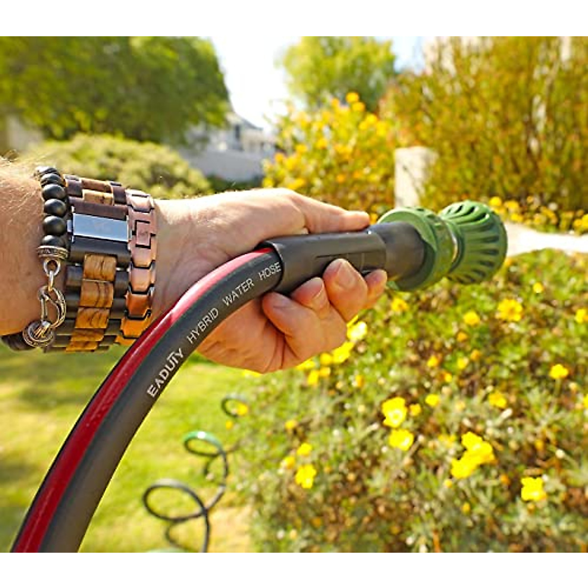 EADUTY Hybrid Garden Hose 5/8 IN. x 25 FT, Heavy Duty, Lightweight, Flexible with Swivel Grip Handle and Solid Brass Fittings, Gray+Red