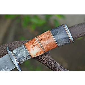 UK UNIQUE SHARP KNIVES BK-3002 Handmade Damascus Steel 12.50 Inches Hunting Knife - Exotic Coloured Bone Handle