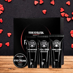 Viking Revolution Mens Facial Skin Care Kit - Includes Rejuvenating Face Moisturizer (5oz) Microdermabrasion Facial Scrub (5oz) Foaming Cleanser (5oz) Eye Cream (1oz)