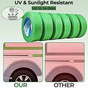 1.4 Inch Green Painters Tape for Car, 6 Rolls x 60 Yards Automatic Refinish Masking Tape, High Adhesive Cars Vehicles Auto Body Paint Tape, No Residue Automotive Painters Tape Bulk Set 360 Yards Total