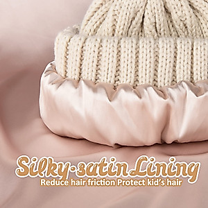 FURTALK Toddler Beanie Satin Lined Baby Boys Girls Winter Hats Pom Pom Beanies for Kids Beige