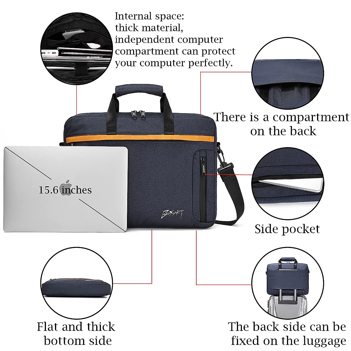 BE SMART Business Laptop Carrying Case bag, Briefcase Messenger Bag fits 15.6 inch Computer, Crossbody Shoulder Bag with RFID Pocket for Work or travel, Man & Woman