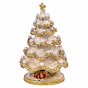 QFkris Christmas Tree Jewelry Trinket Boxes Hand Painted Enameled with Shinning Rhinestones, Ring Holder, A Surprise Gift Christmas Decor