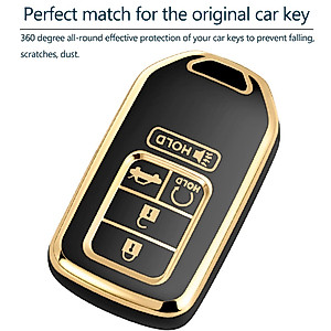 Lcyam Key Fob Cover Case with Keychain Strap, Compatible with Honda Accord Civic CR-V Passport Pilot Insight Smart Key, Black