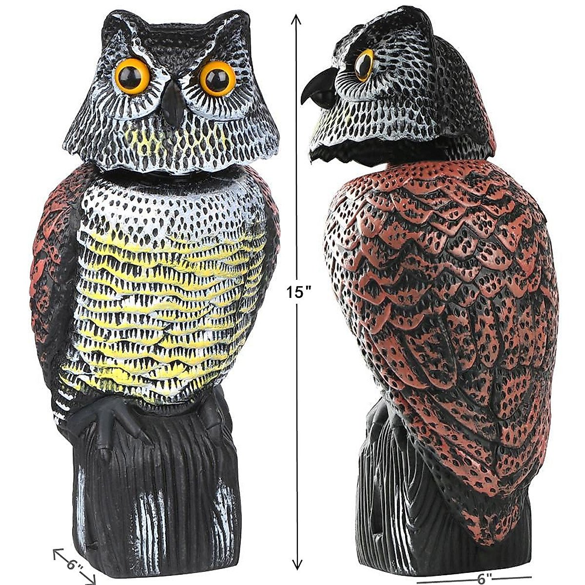 UOFEIVS Fake Owl Scarecrow Sculpture with 360° Rotating Head for Garden Yard Outdoor