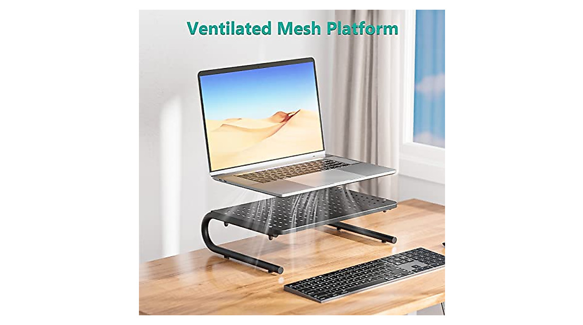 WALI Vented Metal Monitor Stand Riser - Ergonomic Desk Storage
