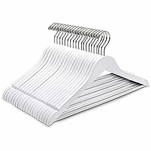 Amber Home Solid Wood Suit Coat Hangers 10 Pack, Smooth White Finish Wooden Dress Hangers with Non Slip Pant Bar, Clothes Hangers with 360 Swivel Hook & Notches for Jacket, Pant, Shirt (White, 10)