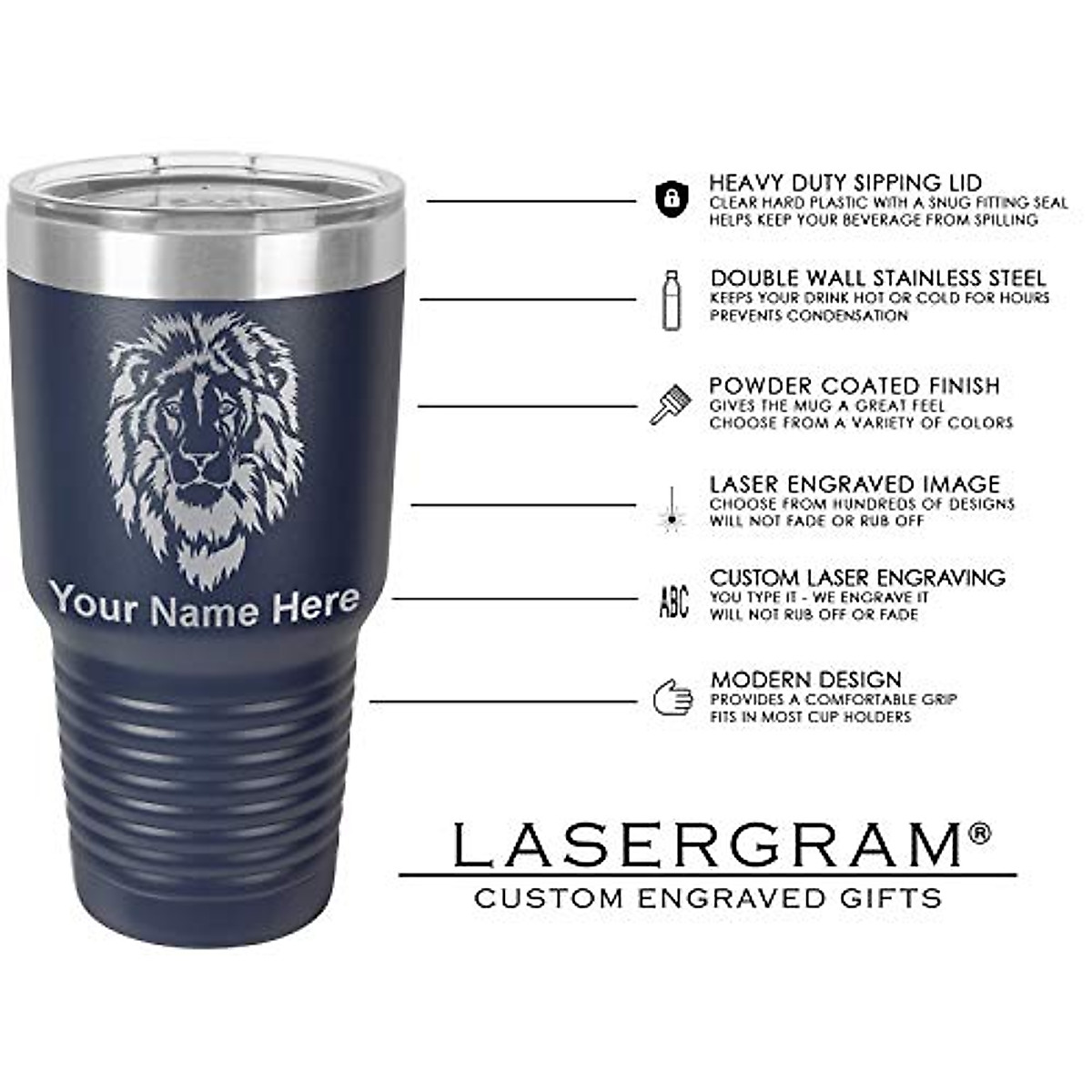 LaserGram 30oz Vacuum Insulated Tumbler Mug, Pineapple, Personalized Engraving Included (Navy Blue)