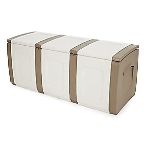 Homeplast Bold Indoor Outdoor Plastic Storage Trunk Resin Deck Box for Storing Pillows, Patio Cushions, and Firewood, 79 Gallon Capacity, Beige/White