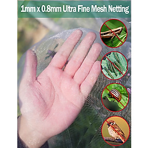 Garden Insect Mesh Netting 10ft x 32ft (3m x 10m), Wohohoho 1mm Ultra Fine Mosquito Netting Bug Netting Bird Netting Insect Barrier, 60 Mesh per Inch Plant Cover for Gardening Vegetables Fruit Tree