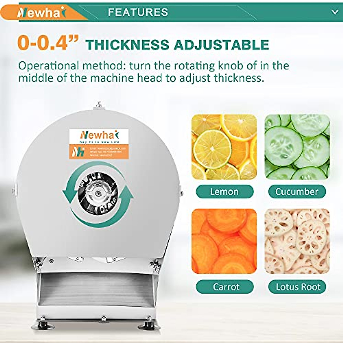 Newhai 0-10mm Commercial Onion Slicer Potato Chips Slicer Tomato Slicing Machine Electric Cabbage Shredder Machine Vegetable Fruit Slicing Machine 0-0.4’’ Stainless Steel (Slicer Machine)