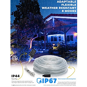 WYZworks 10ft Blue LED Outside Rope Light - 8 Modes, Waterproof Permanent Outdoor Accent Lighting w/Remote, Flexible Clear Tube, ETL Certified, Exterior Christmas Patio Palm Tree Yard Ambient