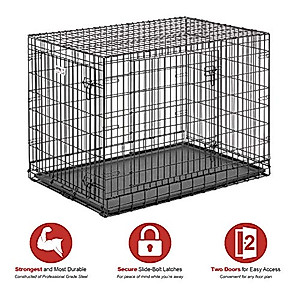 MidWest Homes for Pets Ultima Pro Series 42' Dog Crate | Extra-Strong Double Door Folding Metal Dog Crate w/Divider Panel, Floor Protecting 'Roller Feet' & Leak-Proof Plastic Pan