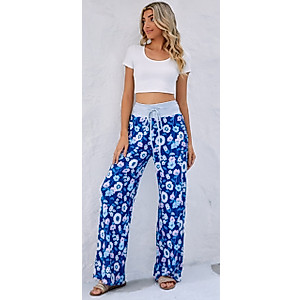 X-Image Womens Plus Size Yoga Sweatpants Wide Leg Pajamas Pants Comfy Drawstring Workout Joggers Pants Flower, XXX-Large