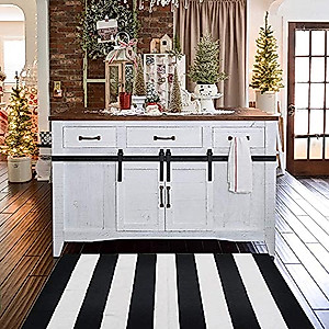 CAINANEL Black and White Striped Outdoor Rug 27.5X 43 inches Front Door Mat Hand-Woven Cotton Indoor/Outdoor for Layered Door Mats,Welcome Door Mat, Front Porch,Farmhouse,Kitchen,Entry Way