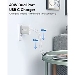 PowerLot USB C Wall Charge PD3.0 2-Port 40W Power Brick GaN Charger, 20W USB C Block for iPhone 14/14 Pro/14 Pro Max/14 Plus, iPhone 13/13 Pro, iPhone 12/12 Pro, MacBook Air, iPad Pro, iPad Air