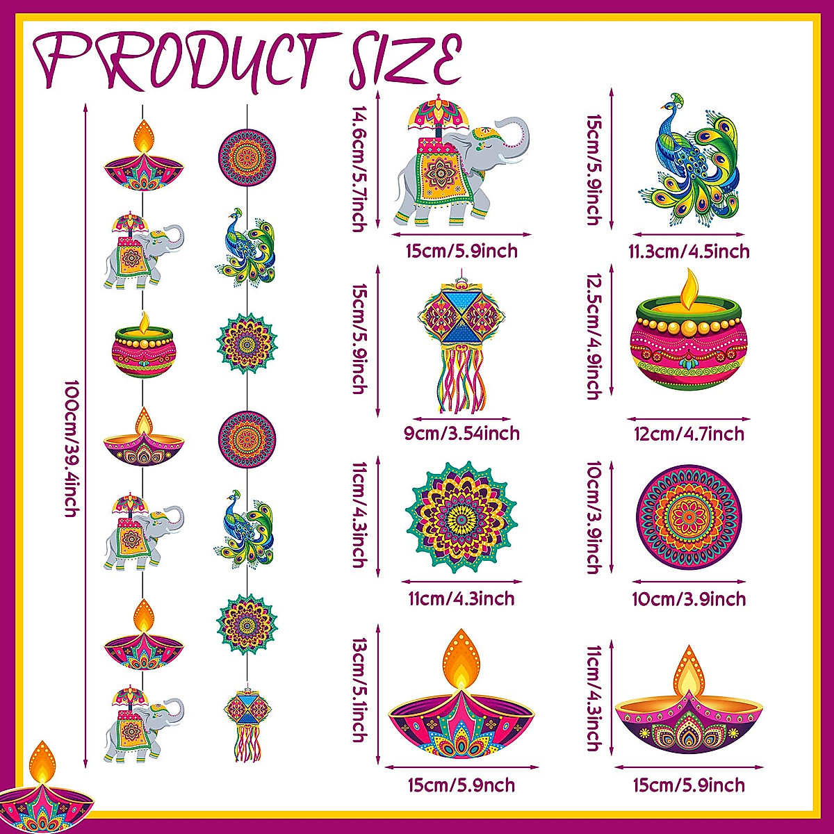 Ceenna 8 Pcs Happy Diwali Hanging Decoration Supplies Indian Festival of Lights Hanging Banner Deepavali Suture Paper Circle Garland Diwali Decor for Home Doorway Curtain Birthday Party Decoration