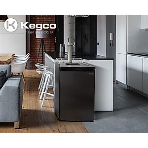 Kegco K199B-2P Kegerator Two Keg Beer Cooler - Premium Double Faucet D System Kit - Black Door