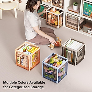 HAIXIN Storage Cubes for Cube Organizer - Collapsible Cubby Bins Open Storage Bins Transparent Organizer Cubes Plastic Storage Baskets for Closet Shelf Playroom, 4 Pack (Beige, 10.5 inch)