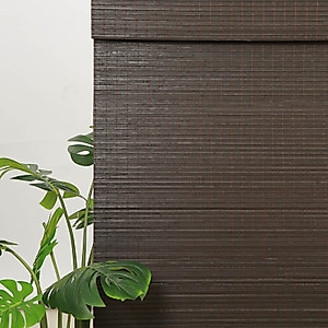 Comzone Blinds Cordless Blackout Bamboo Roman Shades, Easy Installation Natural Bamboo Woven Wood Window Shades, Custom Privacy Lined Bamboo Blinds with 6 Inches High Valance for Windows, Espresso