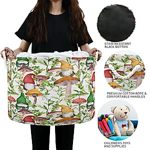 Kigai Mushroom Gnome Cotton Rope Basket Large Round Baby Laundry Basket Toy Blanket Books Storage Bin for Bedroom Bathroom Nursery Home Decor