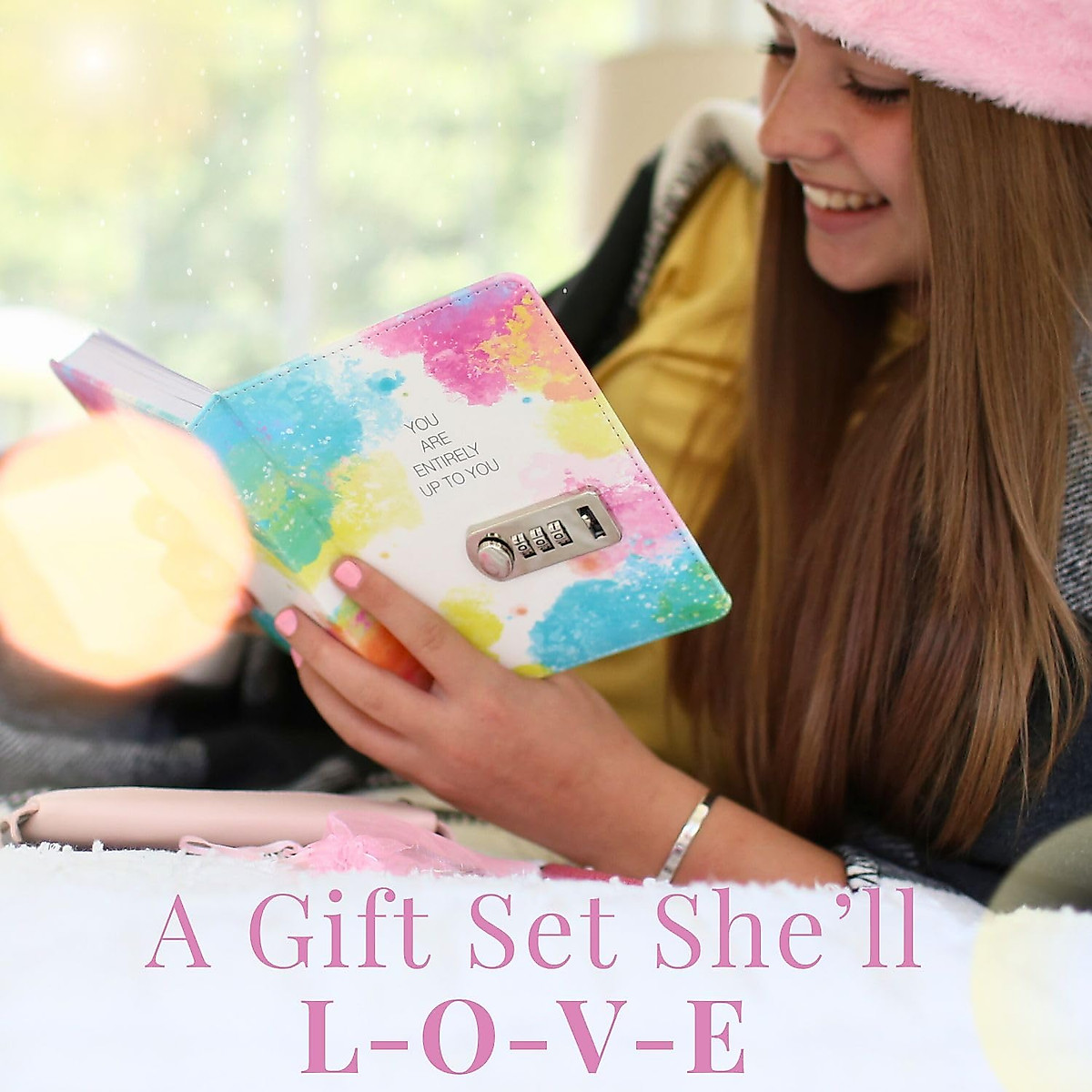 Life is a Doodle Diary with Lock For Girls- Girls Journal Gift Set Includes: Leather Notebook Journal with Lock, Travel Pencil Case, Love Cuff, Writing Pen - Trendy Journal For Teen Girls & Kids