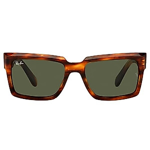 Ray-Ban Rb2191f Inverness Low Bridge Fit Rectangular Sunglasses, Striped Havana/Green, 55 mm