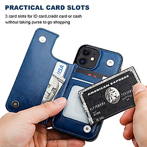 ONETOP Compatible with iPhone 12 Mini Wallet Case with Card Holder, PU Leather Kickstand Card Slots Case, Double Magnetic Clasp and Durable Shockproof Cover 5.4 Inch(Blue)