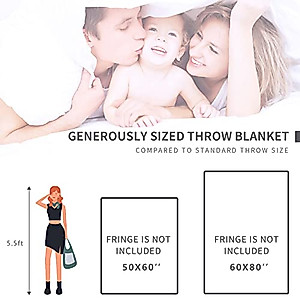 FRESHMINT Throw Blanket Soft Fluffy Chenille with Decorative Tassel Fringe for Home Decor Sofa Couch Bed Gift 60 x 50 Inch, Green