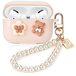 Mainrenka Cute Kawaii AirPods Pro Case for Women and Girls, Aesthetic Airpod Pro Case with Pearl Chain Smooth Soft Protective Cover