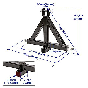 Heavy Duty 3 Point 2" Receiver Trailer Hitch Category 1Tractor Tow Drawbar Pull Stabilizer for BX Kubota John Deere LM25H WLM Tractor NorTrac Kioti Yanmar Cat