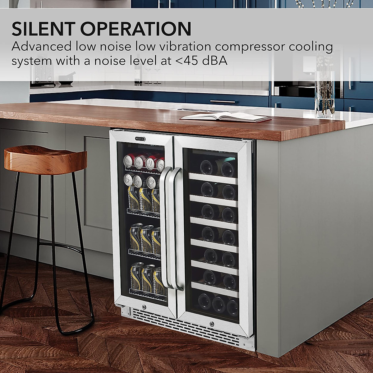 Whynter BWB-3388FDS 30″ Built-in French Door 33 Bottle Wine Refrigerator, 24" Wide Dual Zone, Stainless Steel