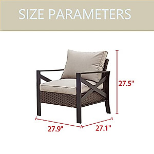 LOKATSE HOME Outdoor Single Wicker Sofa Armchair, Patio Bistro Rattan Chair with Side X Shaped Steel Frame Leg, Thick Cushion, Brown