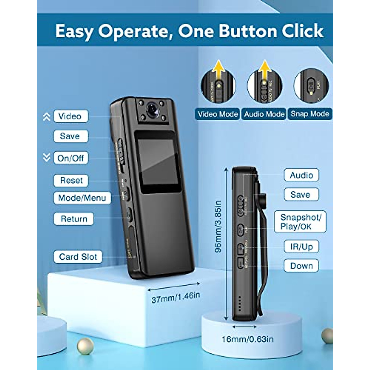BOBLOV A22 64/32GB Body Camera, Support 8-10Hours Recording,180° Rotatable Lens, 1080PHD BodyCam with OLED Screen to Playback, Camcorder with Audio for Walking, Delivery Pizza, Daily Proof (64GB)