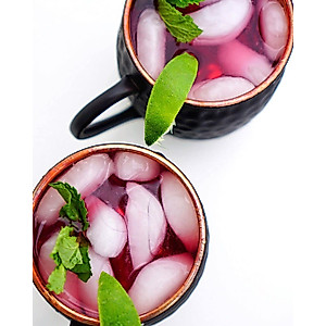 Moscow Mule Copper Mugs - Set Of 2 | 100% Pure Copper Food Safe 16oz Handcrafted Mule Cups With Coaster For Beer, Wine, Party, Cocktail | Black Antique Moscow Mule Mugs