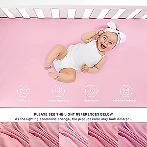 EXQ Home Fitted Baby Crib Sheets for Boys Girl, Standard Crib Mattress Sheet Soft Breathable Toddler Bed Sheets, Cozy Microfiber Toddler Cot Sheet (28x52x8in Pink)