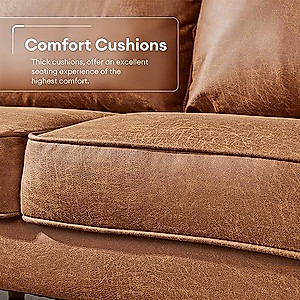 ovios Mid-Century Sectional Sofa, 81.5" L-Shape Sofa Couch with Chaise, Faux Leather Couch with Curved Arm and Solid Wood Legs for Living Room, Left Chaise, Brown