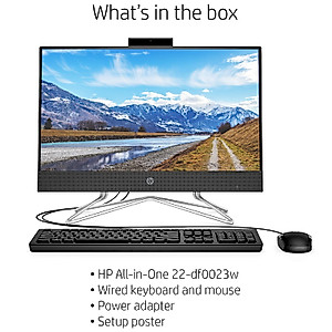 HP All-in-One Desktop, 22" FHD Touchscreen, AMD Ryzen 3 3250U Processor, 12GB RAM, 256GB SSD, Webcam, HDMI, RJ45, DVD-RW, Wi-Fi, Wired Keyboard & Mouse, Windows 11 Home, Black