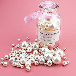 Owevvin 200 Pieces Ivory Pearl Beads No Holes Plastic Pearl for Vase Filler, Jewelry Making, Table Scatter, Crafts, Wedding Birthday Party Decoration (8mm, 12mm, 16mm, 20mm, 25mm)