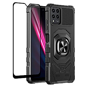 Galaxy Wireless for T-Mobile REVVL 6 Pro 5G Case w/Tempered Glass Screen Protector [Military Grade] Ring Car Mount Kickstand Shockproof Hard Phone Case - Black