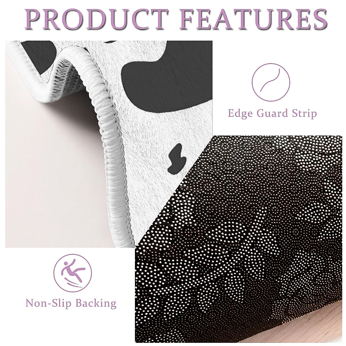 UntilPlan Printing Washable Rugs for Living Room, 4x6 FeetAnti-Skid Area Rug, Indoor Floor Carpet for Kitchen Entryway Laundry Dining Room, Kids Rugs for Bedroom Girls (Cow-Black, 4x6 ft)