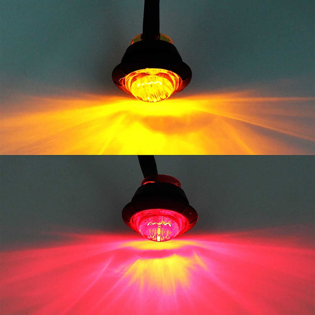 FXC 'Purishion 10x 3/4 in' Round LED Clearence Light Front Rear Side Marker Indicators Light for Truck Car Bus Trailer Van Caravan Boat, Taillight Brake Stop Lamp (12V, Red+Amber)