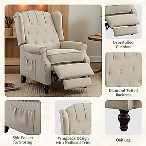 Pushback Recliner Chair, Fabric Armchair Small Recliners Home Theater Seating, Adjustable Modern Reclining Chair for Adults in Living Room (Linen, Beige)